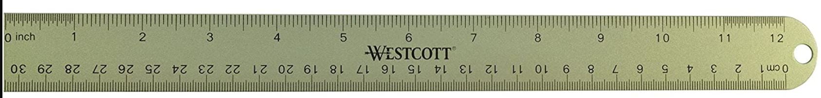 Westcott Anodized Aluminum Ruler, 12", Cork Back, English, Metric, 0.2 ...
