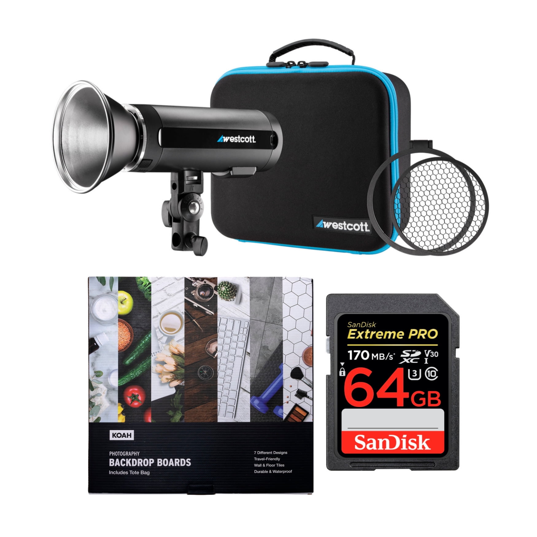 Westcott FJ200 200Ws Strobe Light with 64GB SD Card and Koah Backdrop ...