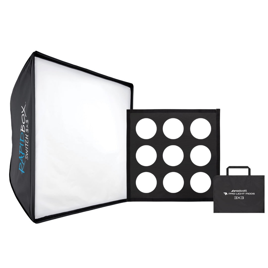 Westcott Rapid Box Collapsible Switch Modifier Softbox 3 x 3 with Carry Case and Diffusion ...
