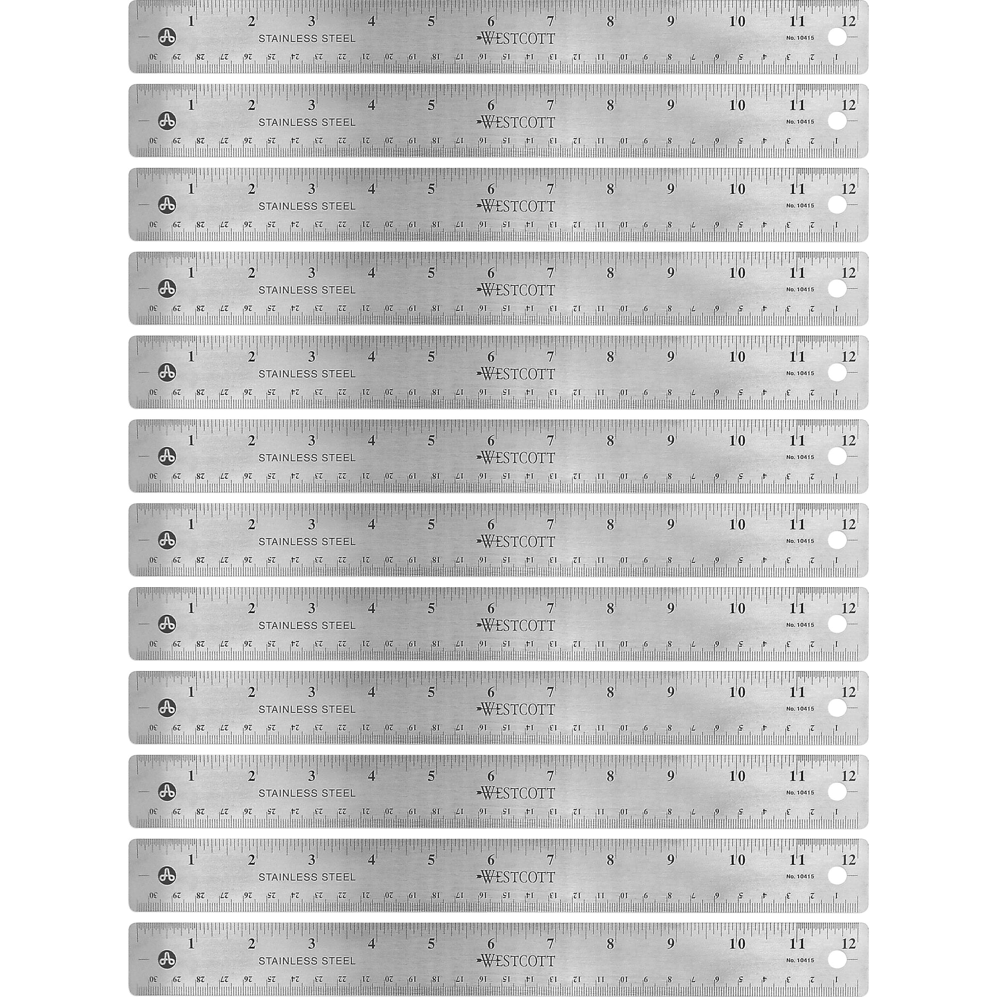 Westcott Stainless Steel Rulers -12" Length 1" Width -1/16, 1/32-Metric ...