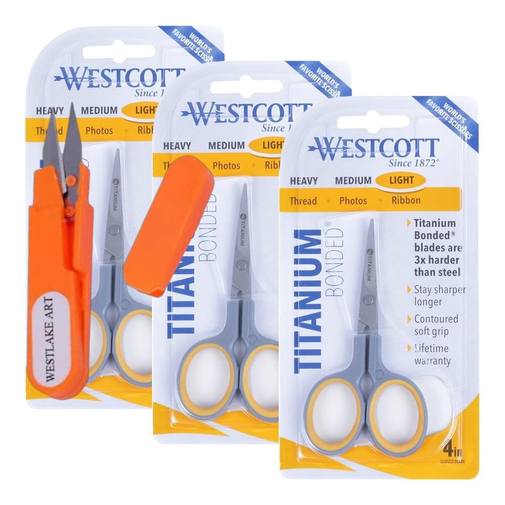 Westcott Titanium Scissors, 0.352 Oz - 4" Embroidery Scissors Curved ...
