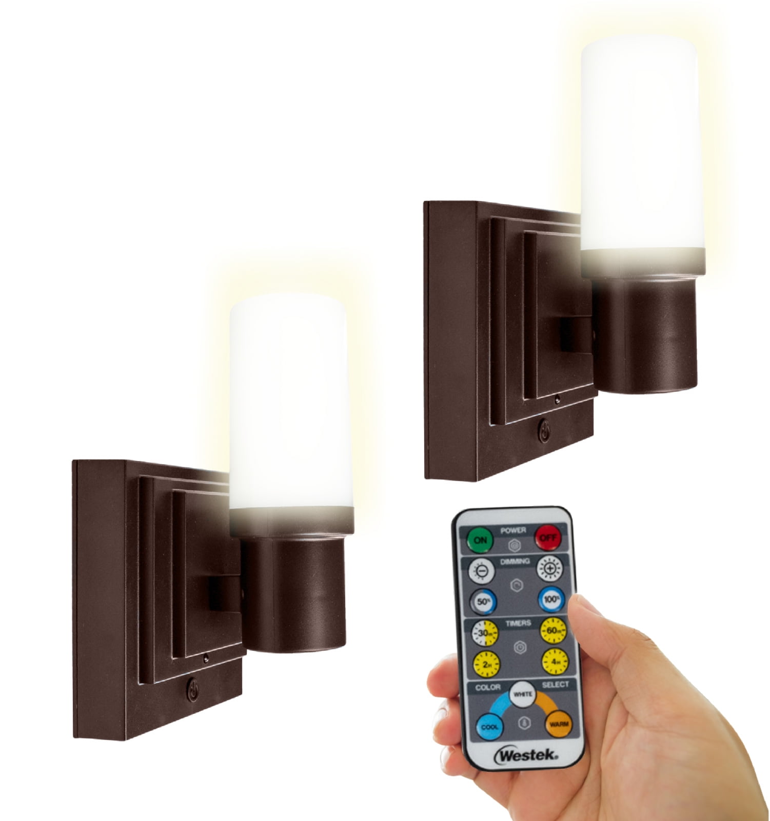 Westek 2-Pack Cordless Wall Sconce with Remote, Easy Install, 160 ...
