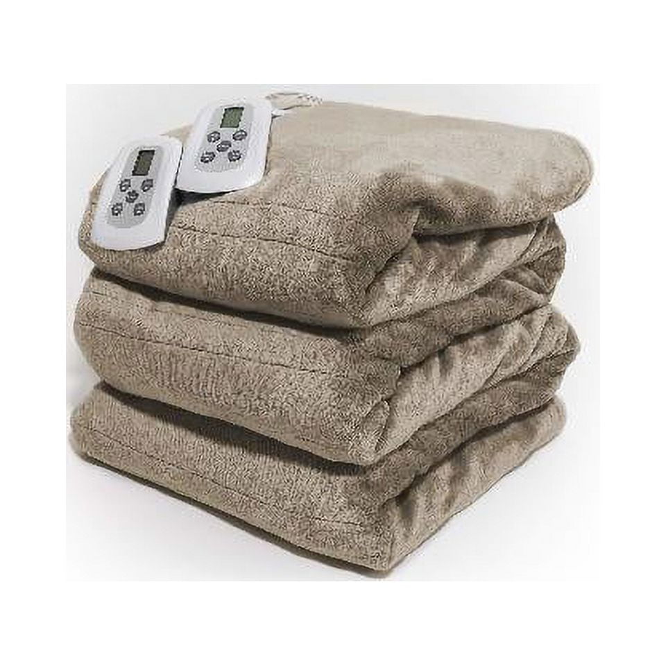 Westerly King Size Electric Heated Blanket with Dual Controllers, Tan ...