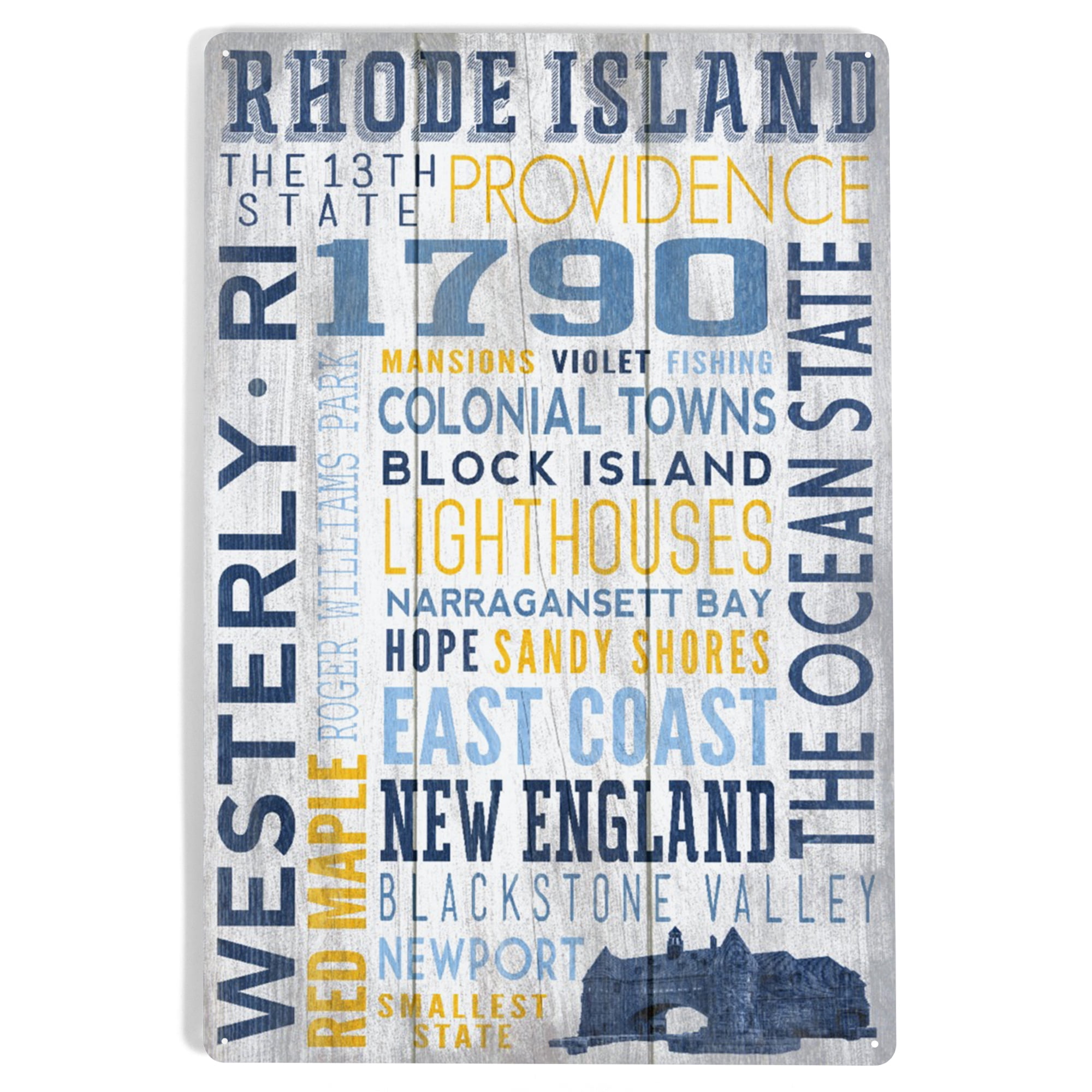 Westerly, Rhode Island, Rustic Typography with Narragansett Tower ...