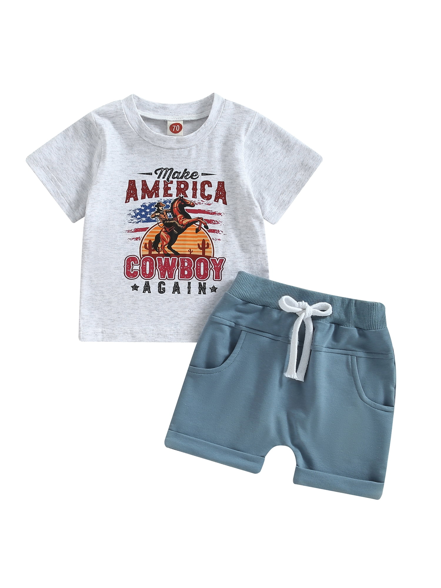 Western 4th of July Baby Boy Summer Clothes Cow Print Short Sleeve T-Shirt Top Shorts Set 2Pcs ...