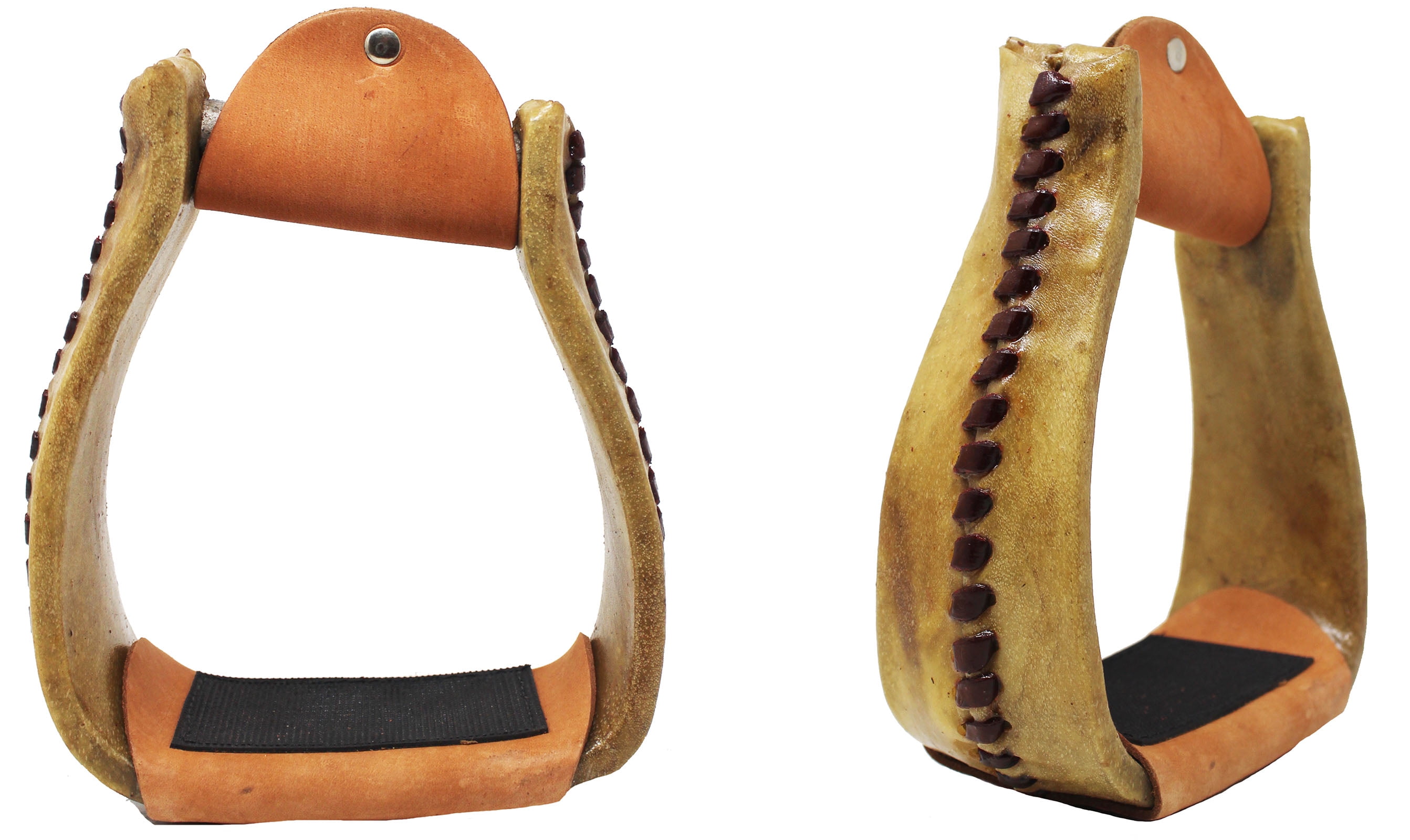 Western 5" Horse Saddle Rawhide Leather Covered Slanted Roper Stirrups ...