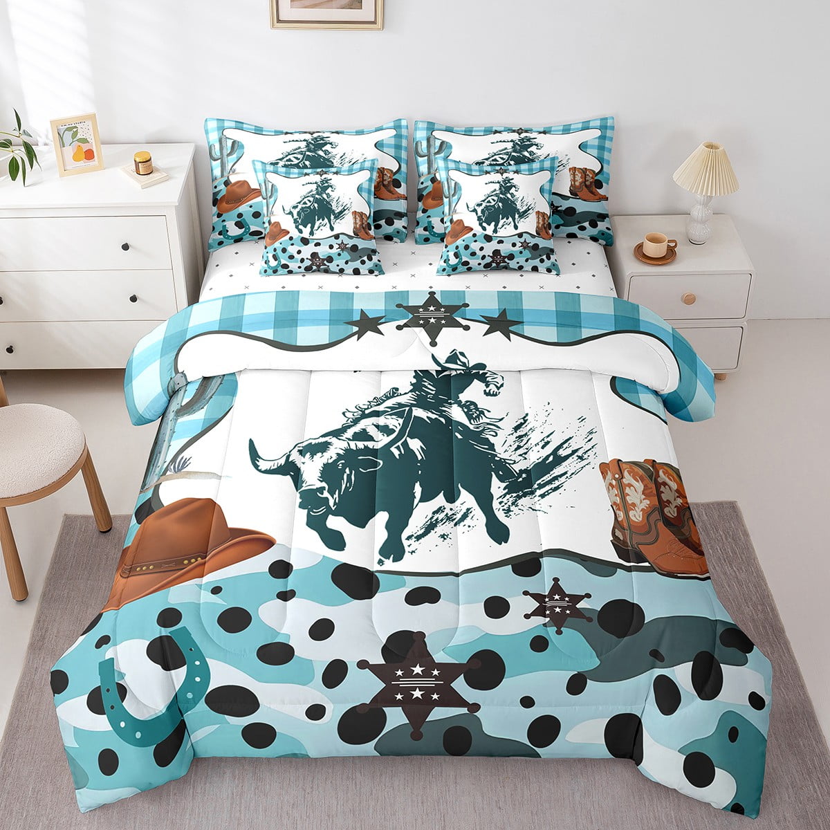 Western 7 Piece Comforter Set Full Bed in a Bag Cowboy Hat Bedding Sets ...