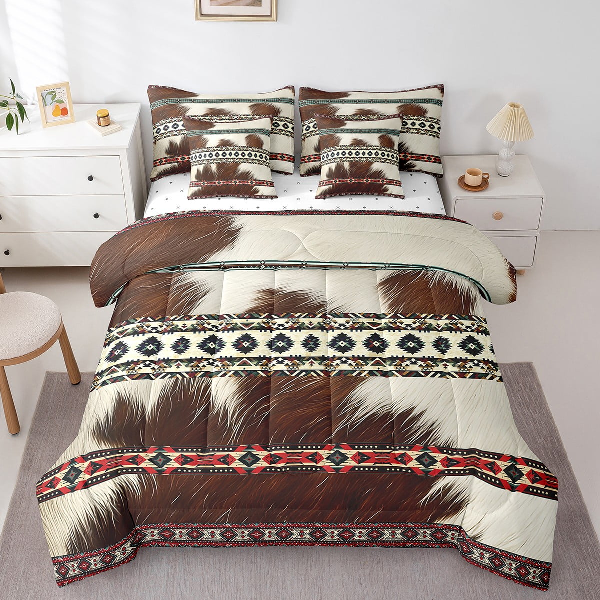 Western 7 Piece Comforter Set Full Bed in a Bag Cowhide Bedding Sets ...