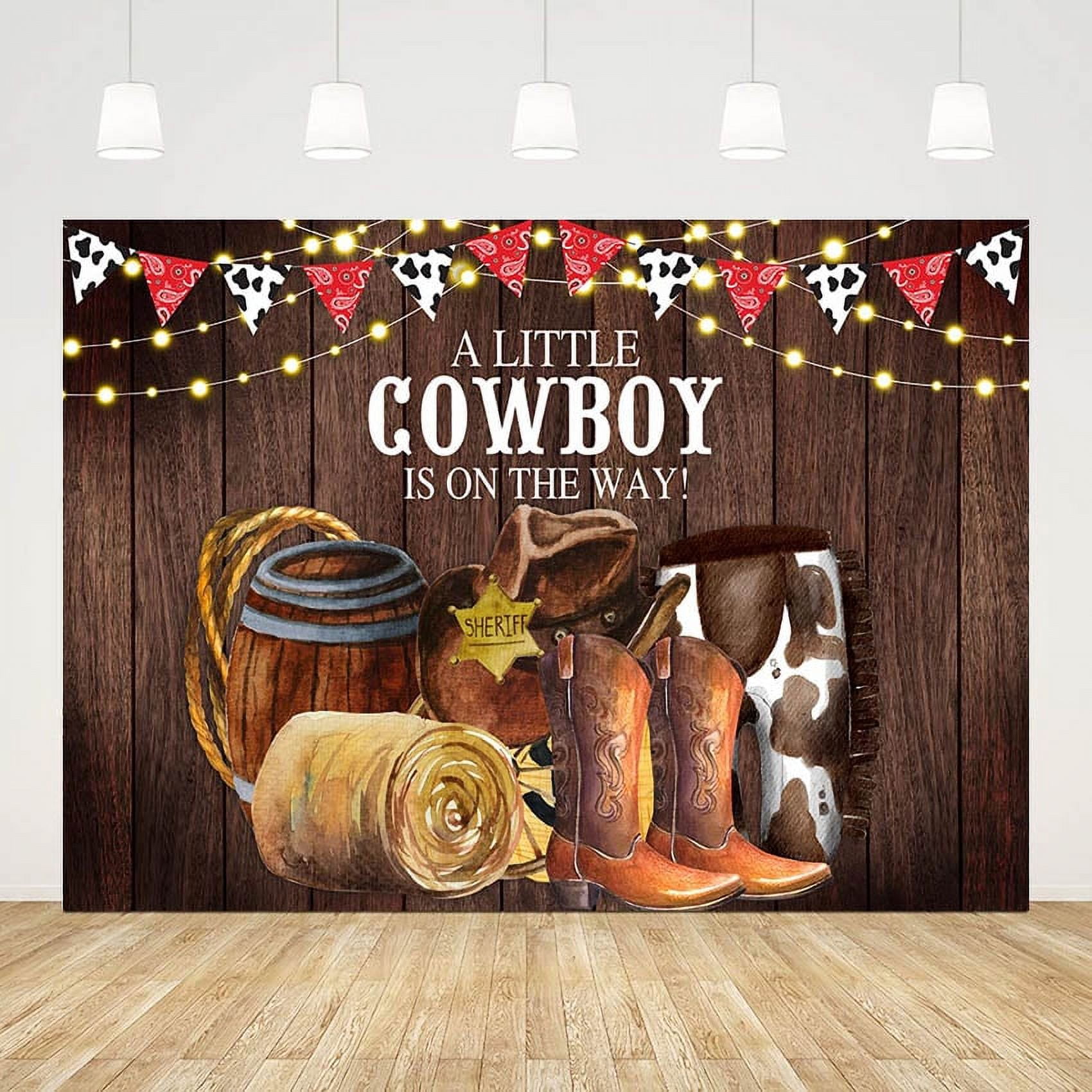 Western A Little Cowboy Photography Background Baby Shower Birthday ...