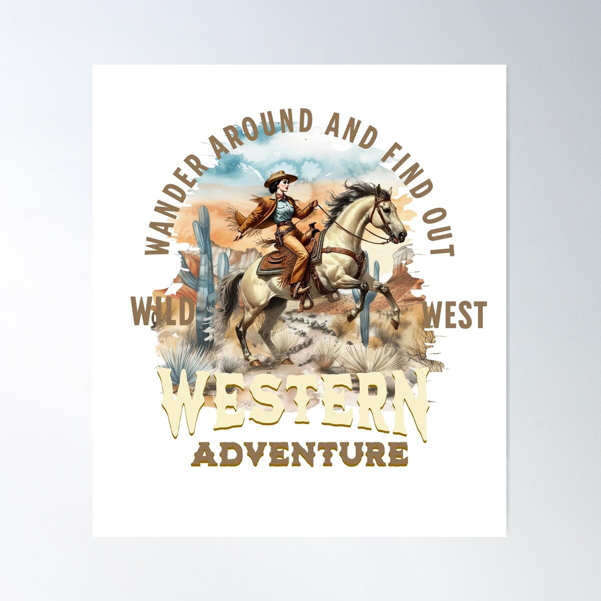 Western Adventure Cowgirl on Rearing Horse - Wild West Design Poster ...