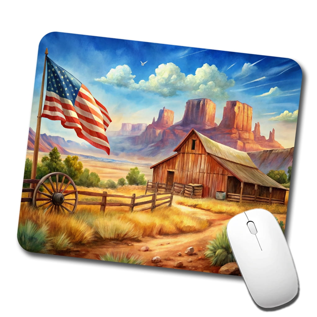 Western Americana Country Flag Ranch Wagon Wheel Mouse Pad Low Profile ...