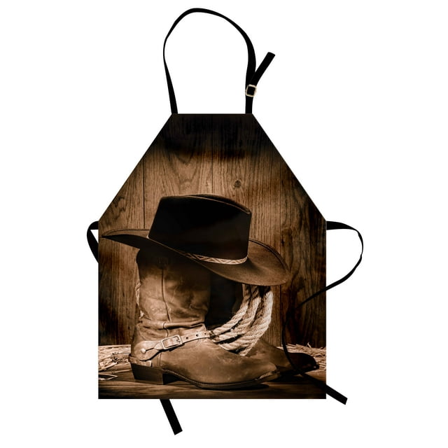 Western Apron, Wild West Themed Cowboy Hat and Old Ranching on Wooden ...