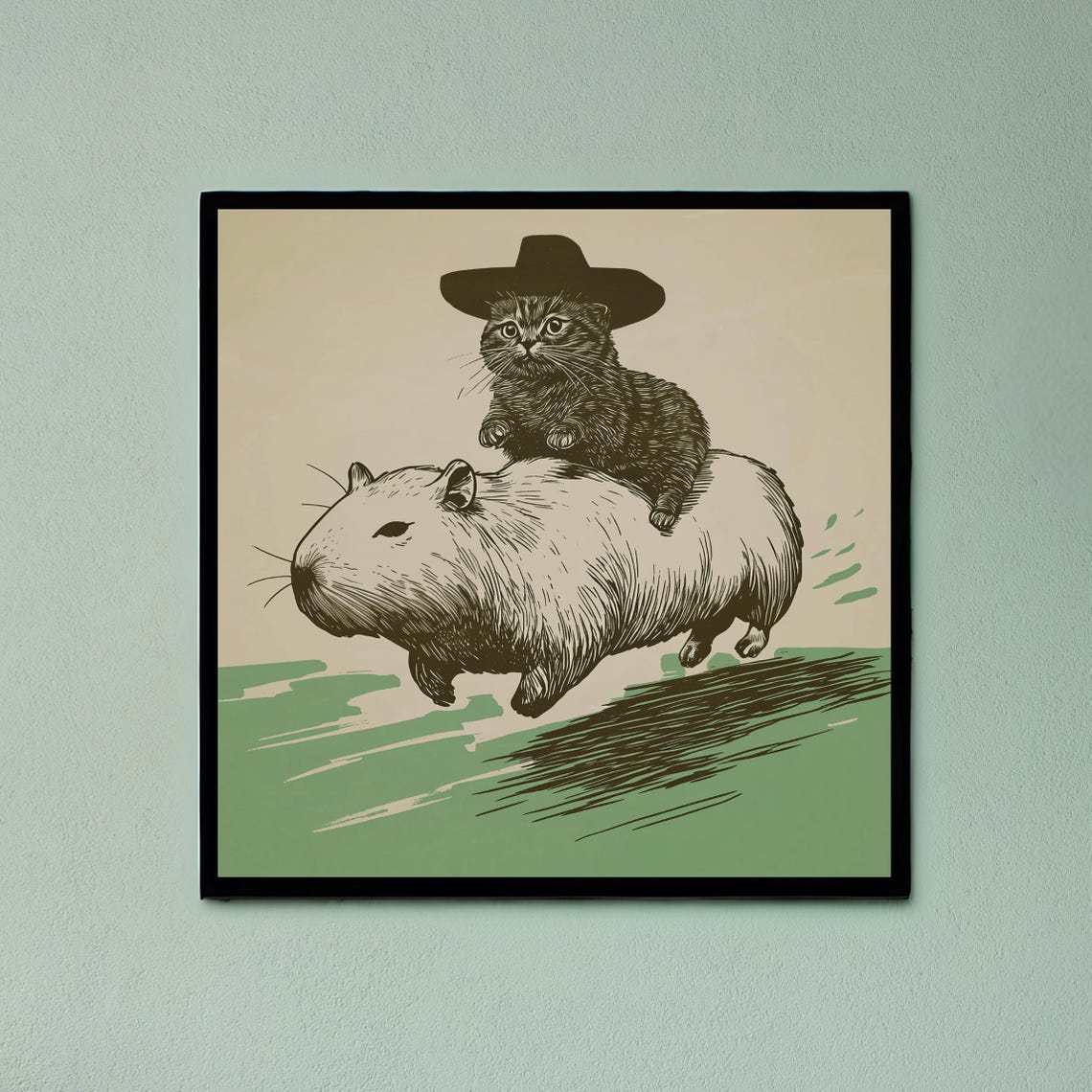 Western Art Print, Funny Cat Poster, Capybara Wall Art, Quirky Western ...