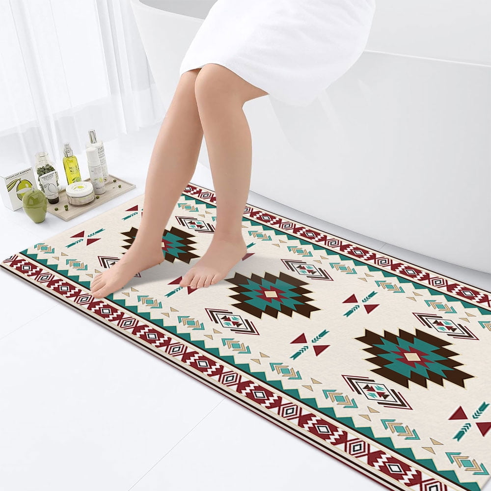 Western Aztec Bathroom Rugs, Boho Abstract Pattern Bathroom Rugs Set ...