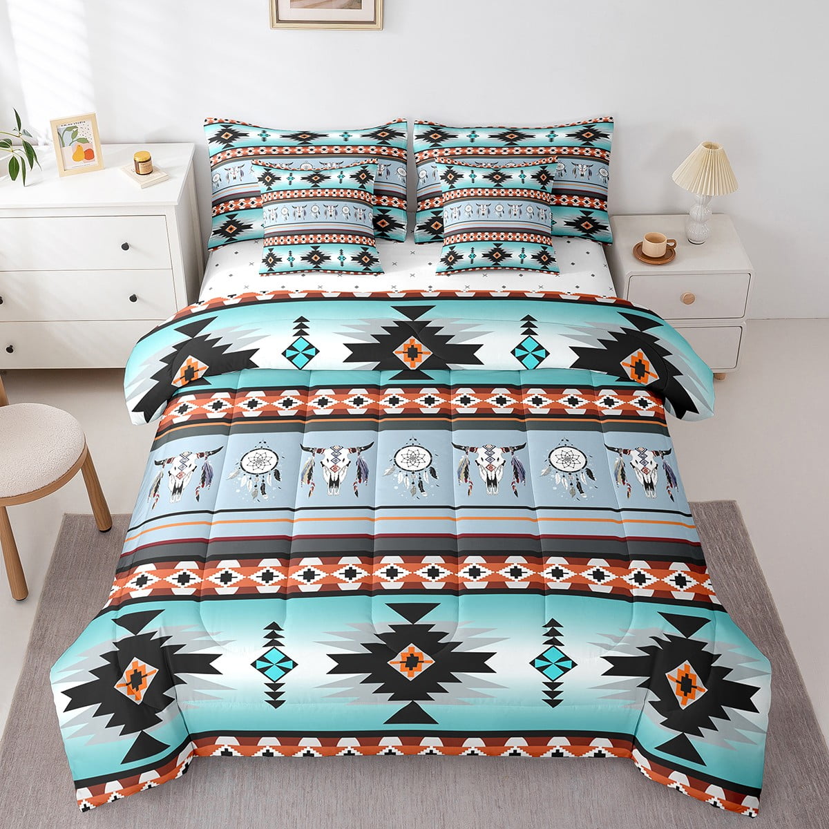 Western Aztec Bed in a Bag Queen Comforter Set 7 Piece,Boho Highland ...