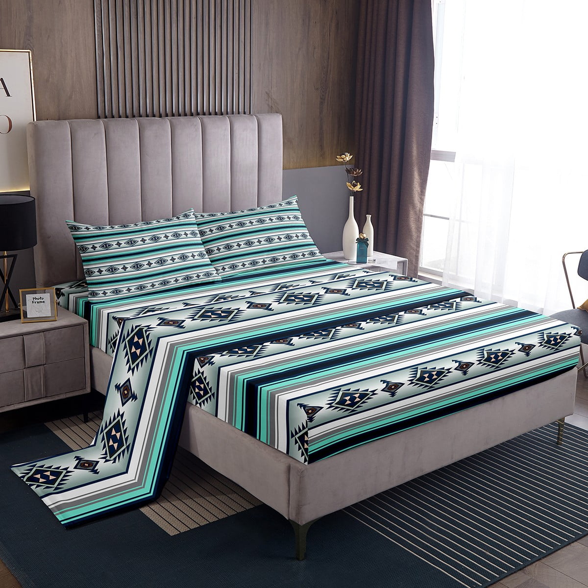 Western Aztec Bed Sheets Boho Striped Sheet Set Twin Southwestern ...
