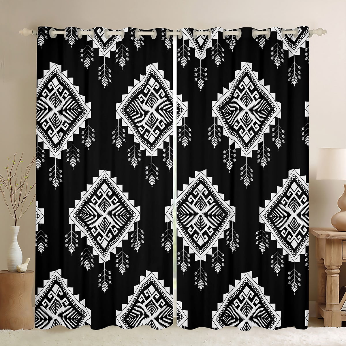 Western Aztec Blackout Curtains Exotic Tribal Mexican Bohemian Window ...