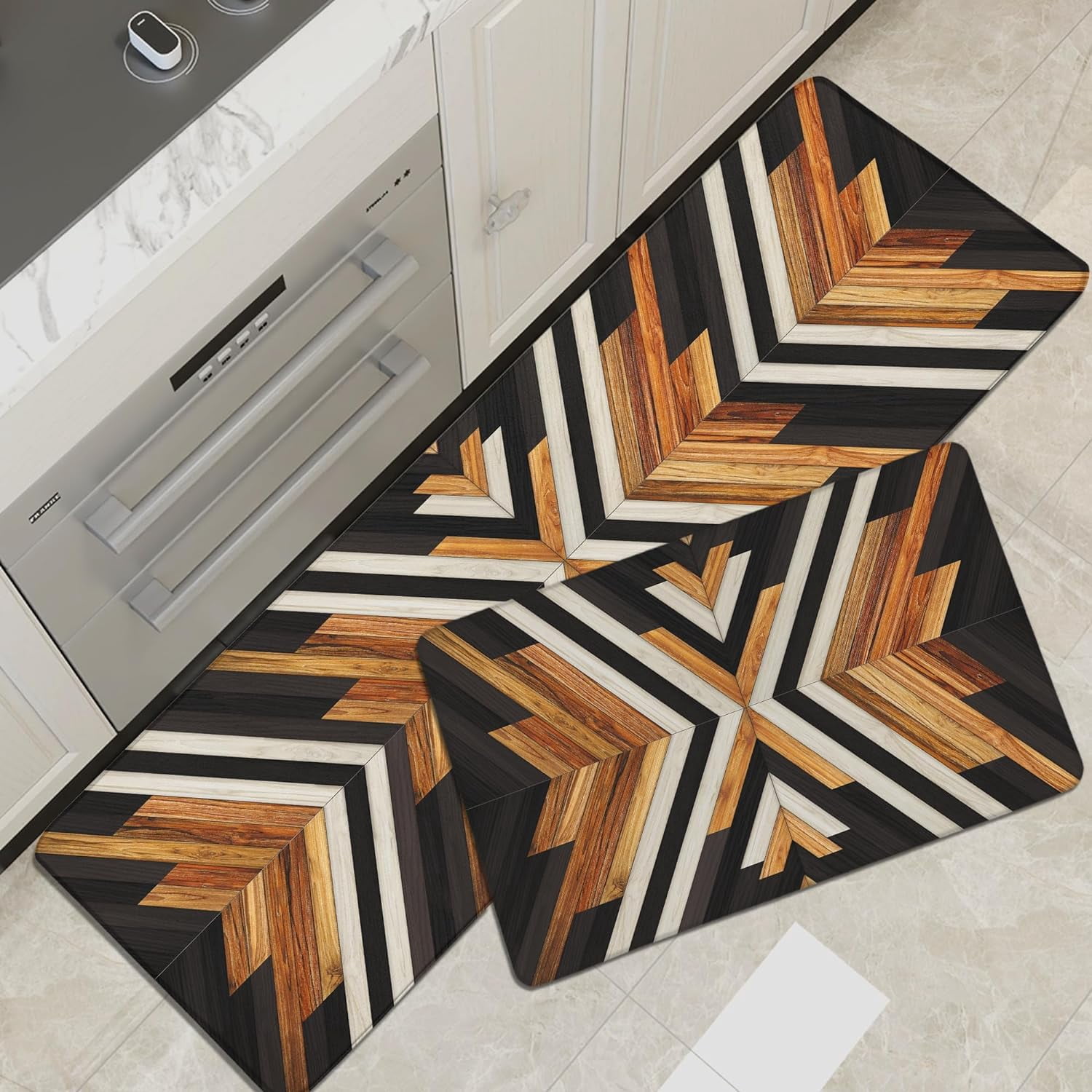 Western Aztec Kitchen Rug Set of 2 Anti Fatigue Cushioned Black Boho ...