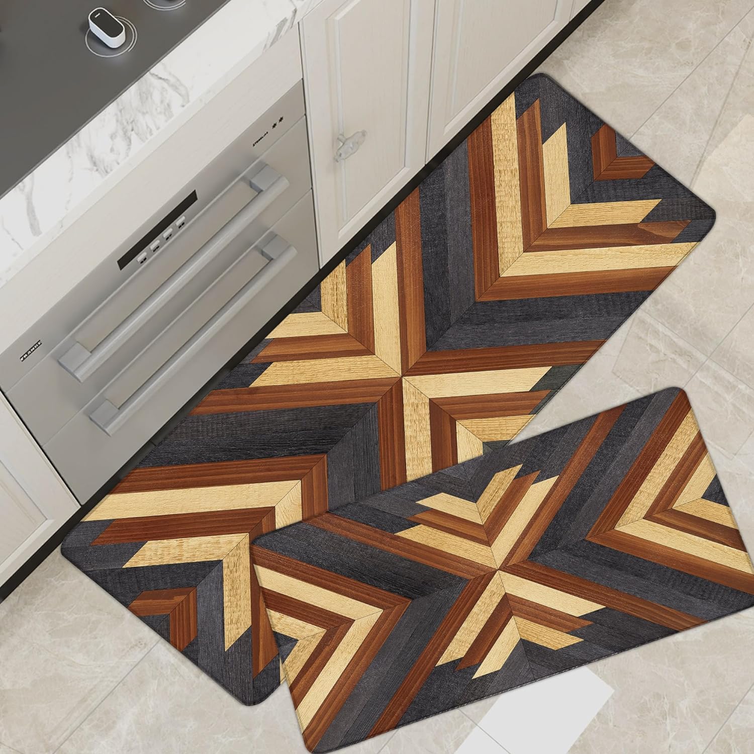 Western Aztec Kitchen Rug Set of 2 Anti Fatigue Cushioned Kitchen Mats ...