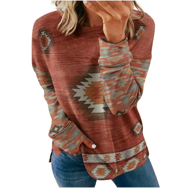 Western Aztec Shirts for Women Long Sleeve Zipper Up Sweatshirt Ethnic ...