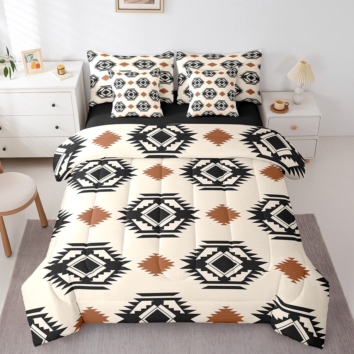Western Aztec Twin Bed In A Bag 7 Piece Rustic Boho Abstract Geometric ...