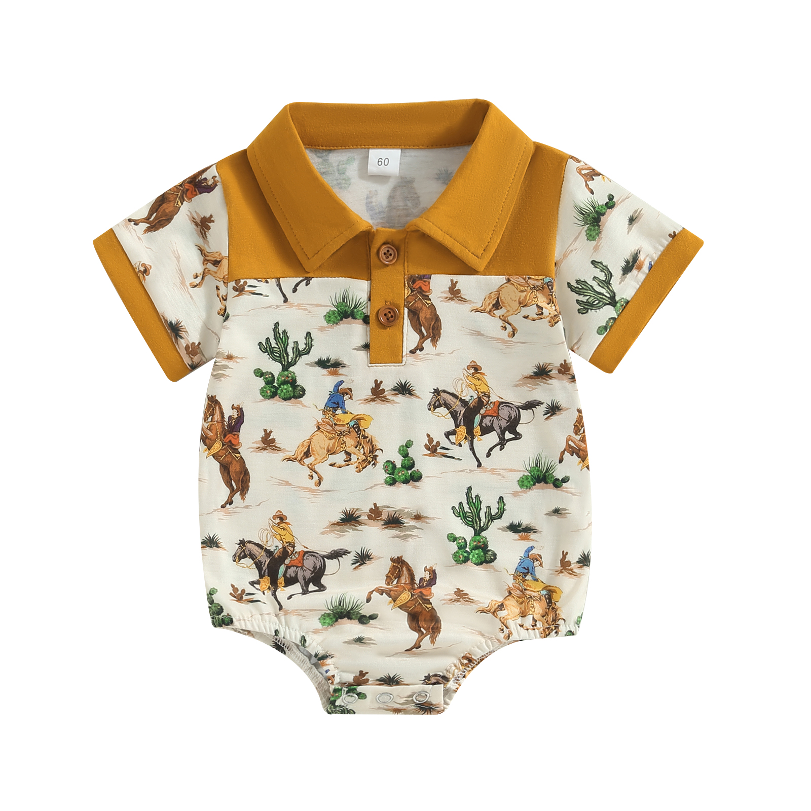 Western Baby Boy Clothes 3M 6M 12M 18M Cow Print Short Sleeve Romper Button Down Lapel Polo ...