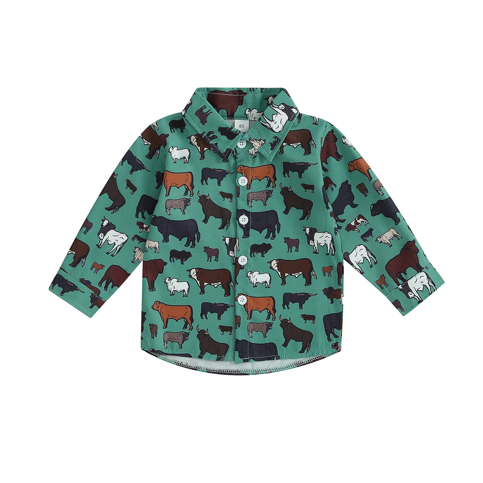 Western Baby Boy Clothes 6M 12M 18M 24M 2Y 3Y 4Y Long Sleeve Cow Print Shirts Button Down Lapel ...