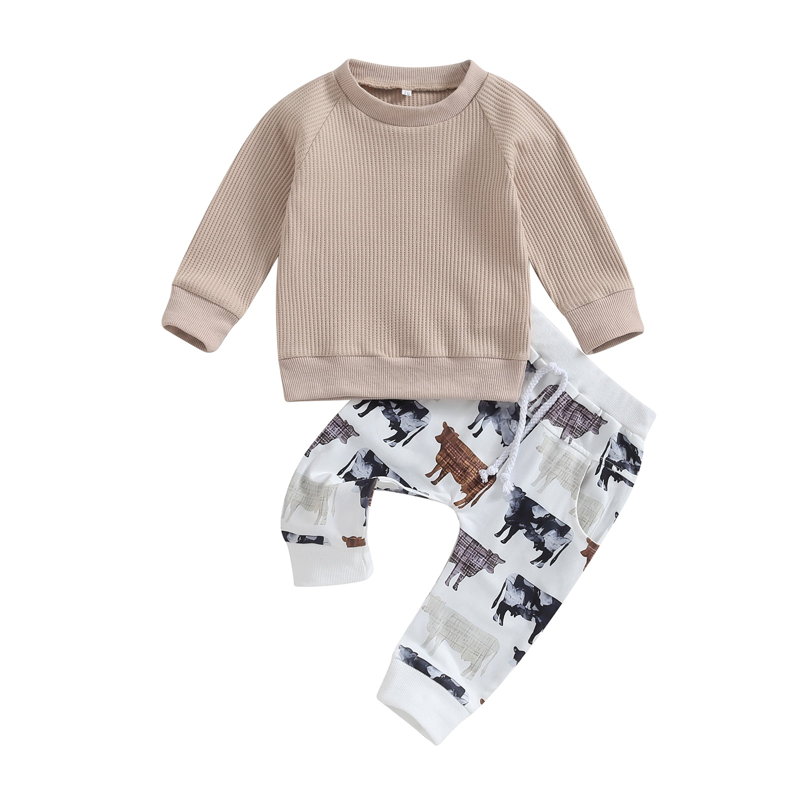 Western Baby Boy Clothes 6M 12M 18M 24M 3Y Long Sleeve Crewneck Sweatshirt Cow Print Jogger ...