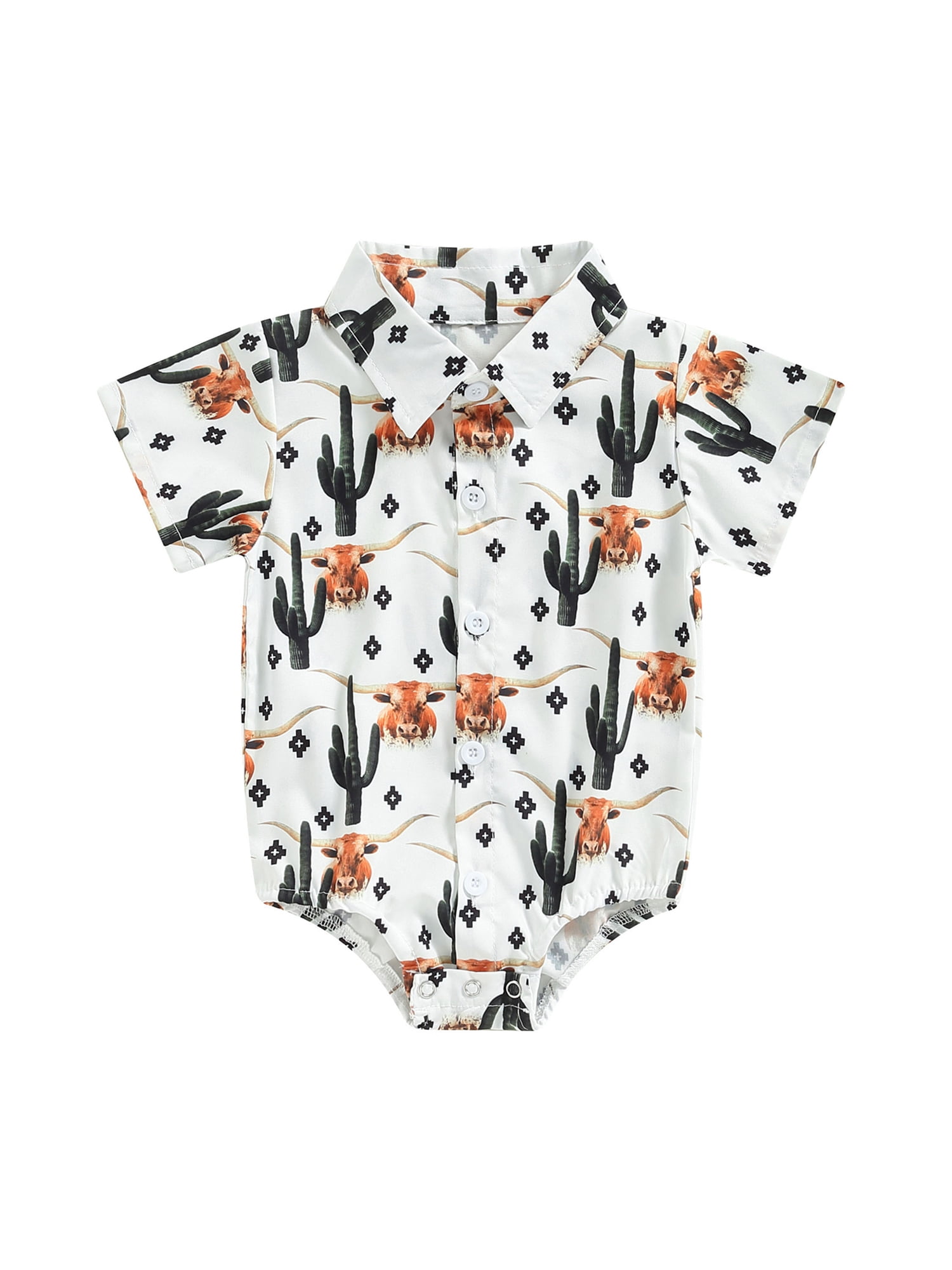 Western Baby Boy Clothes Cow Print Onesie Dress Shirt Short Sleeve ...