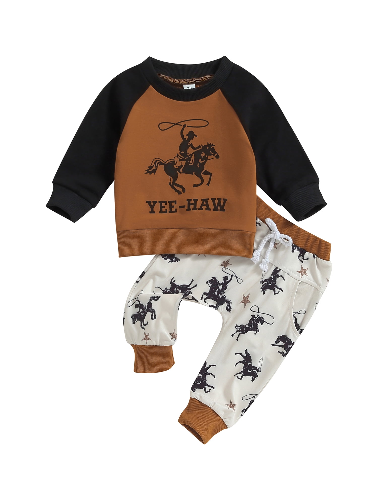 Western Baby Boy Clothes Cow Print Sweatshirt Pullover Top Jogger Pants Set Toddler Spring Fall ...