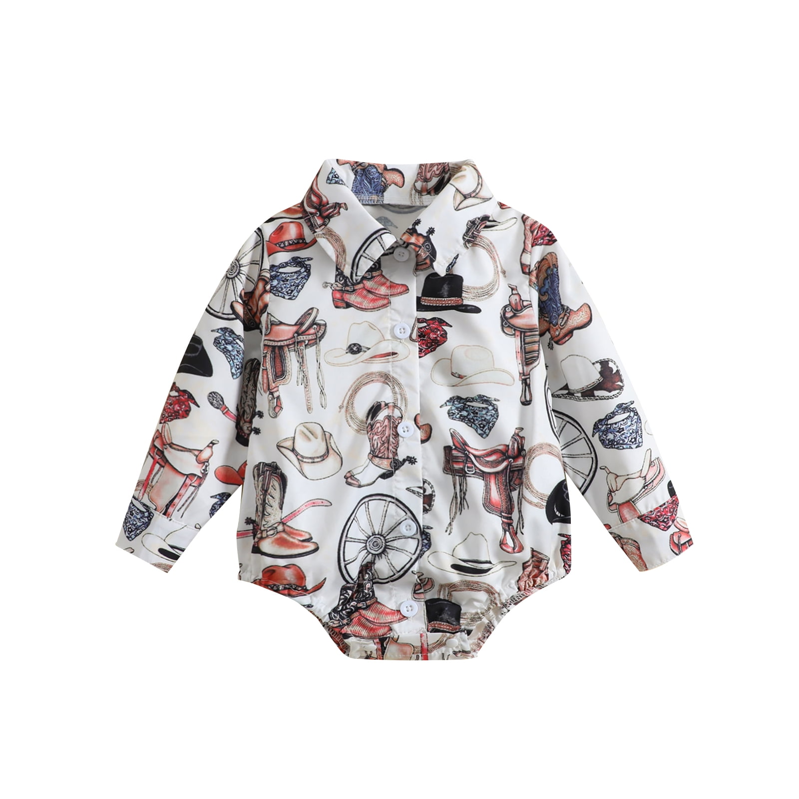 Western Baby Boy Clothes Cowboy Shirt 6M 12M 18M 24M Long/Short Sleeve Button Down Onesie ...