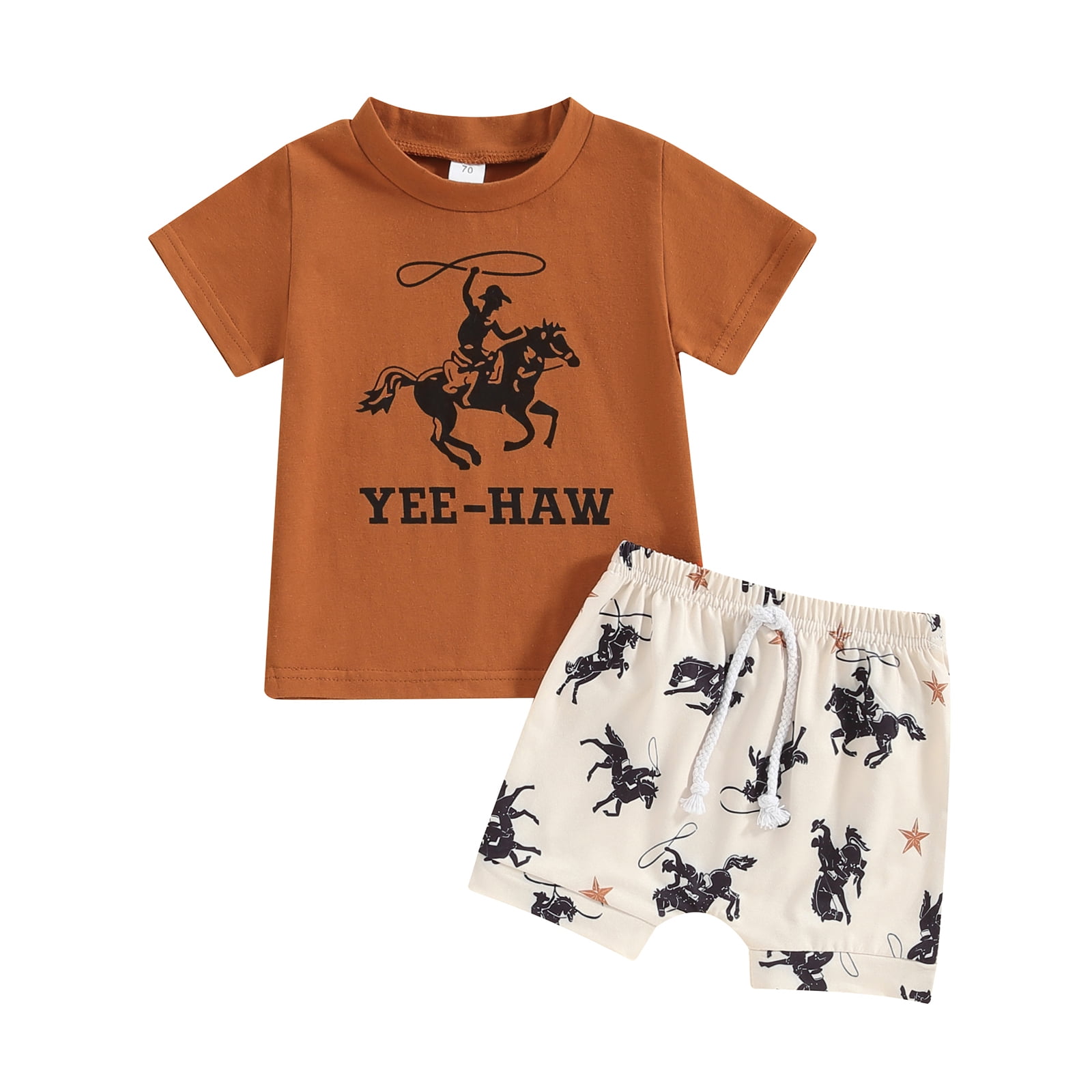 Western Baby Boy Clothes Highland Cow Farm Print T-shirt Casual Shorts ...