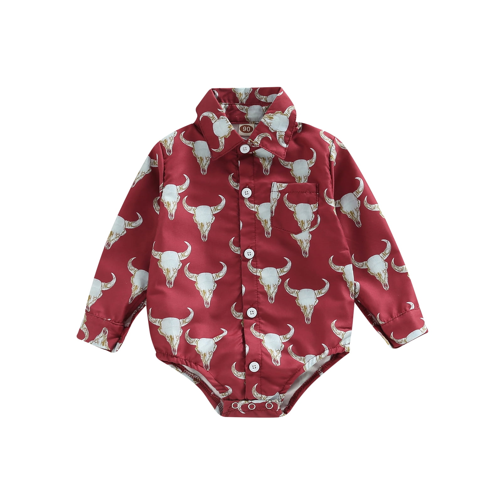 Western Baby Boy Clothes Newborn Button Down Onesie Dress Shirt Cow Print Romper Bodysuit ...