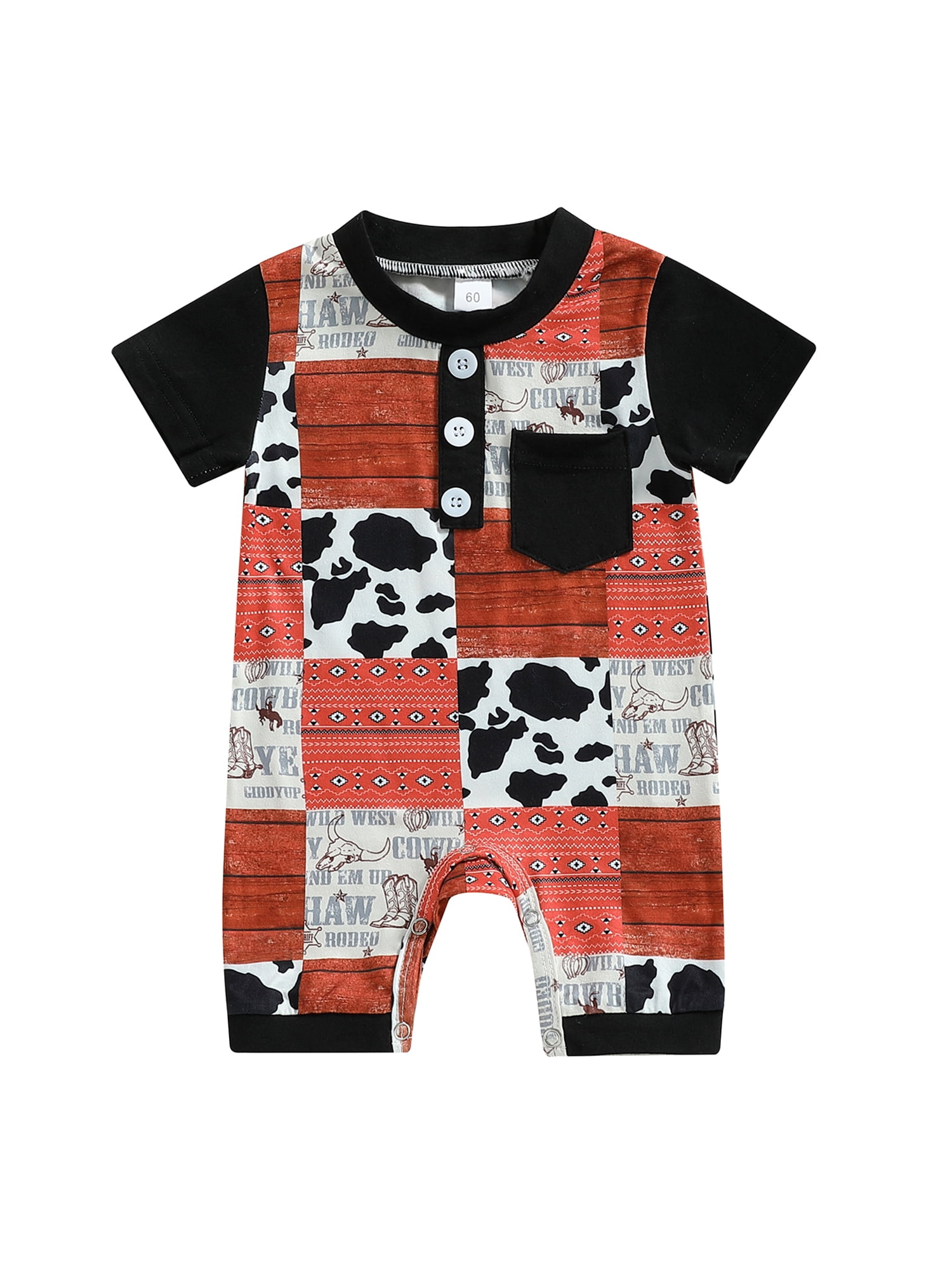 Western Baby Boy Clothes Newborn Cow Print Romper Jumpsuit Short Sleeve One Piece Bodysuit ...