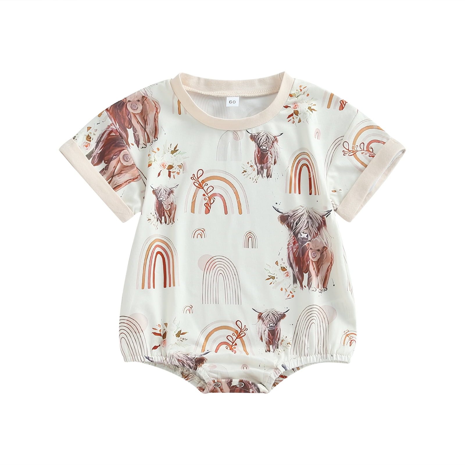 Western Baby Boy Girl Romper Short Sleeve Cow Rainbow Print Bodysuit Newborn Summer Clothes,0-24 ...