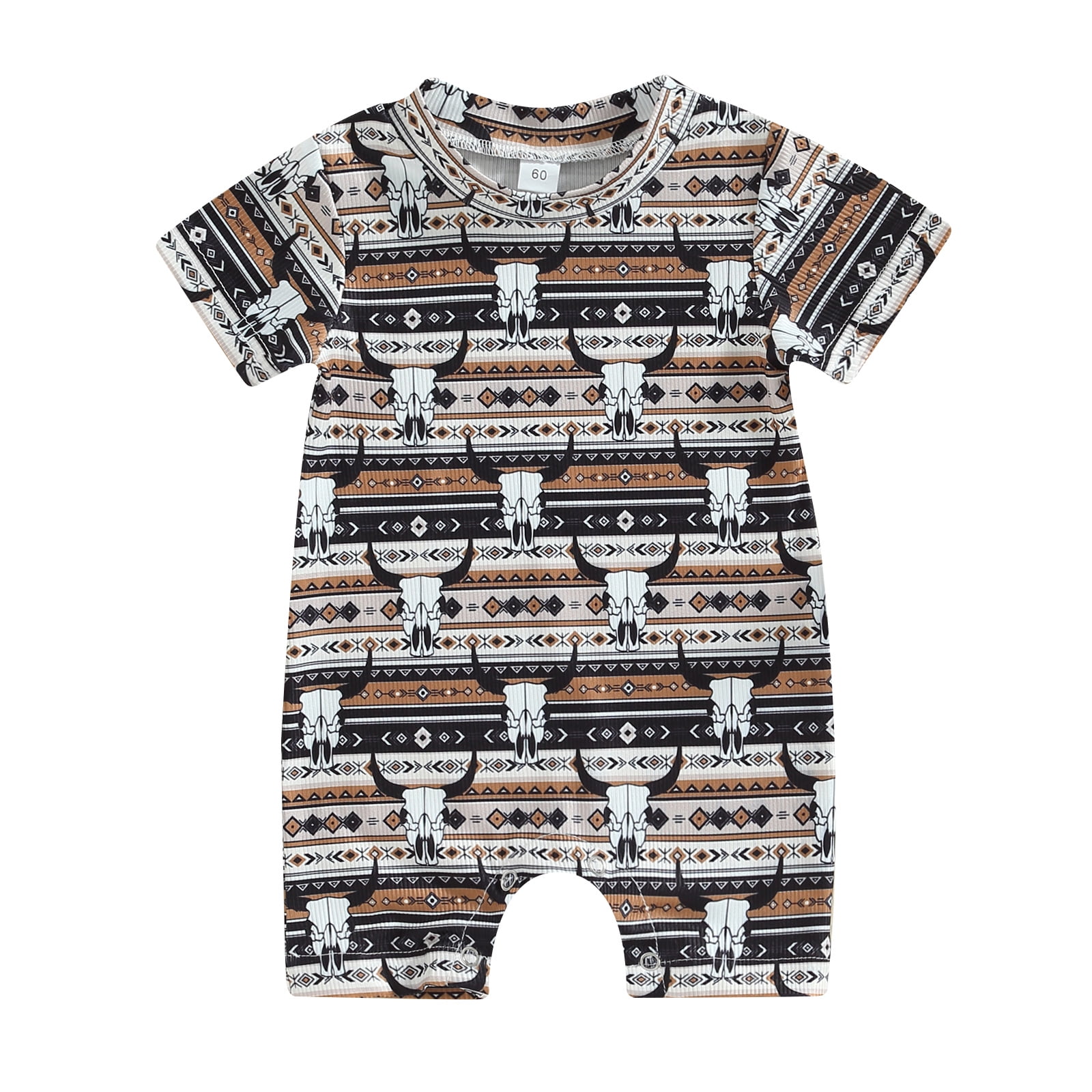 Western Baby Boy Girl Summer Clothes 3M 6M 12M 18M Cow Print Onesie Short Sleeve Romper Playsuit ...