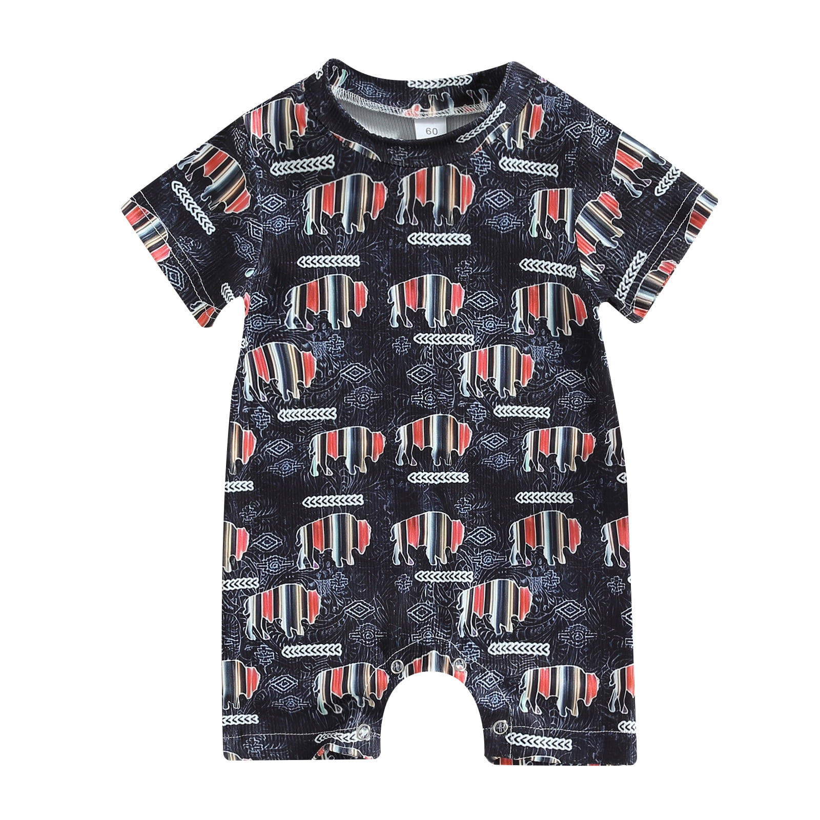 Western Baby Boy Girl Summer Clothes 3M 6M 12M 18M Cow Print Onesie Short Sleeve Romper Playsuit ...