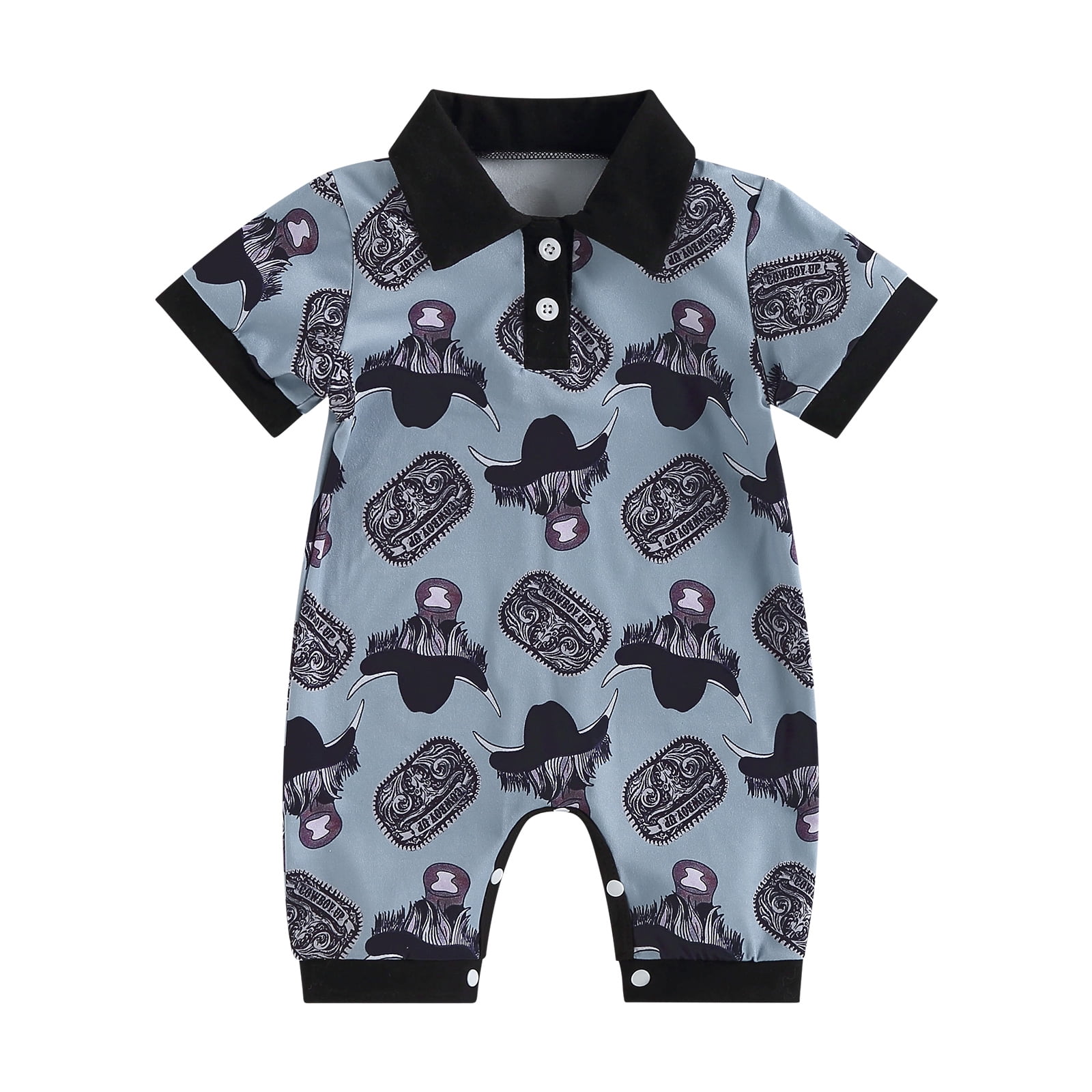 Western Baby Boy Summer Infant Cow Print Polo Romper Shorts Jumpsuit One Piece Outfits Cowboy ...