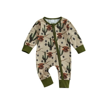Newborn Western Cowboy Outfits Baby Girl Boy Sweatshirt Romper Cow Print Long Sleeve Bodysuit ...