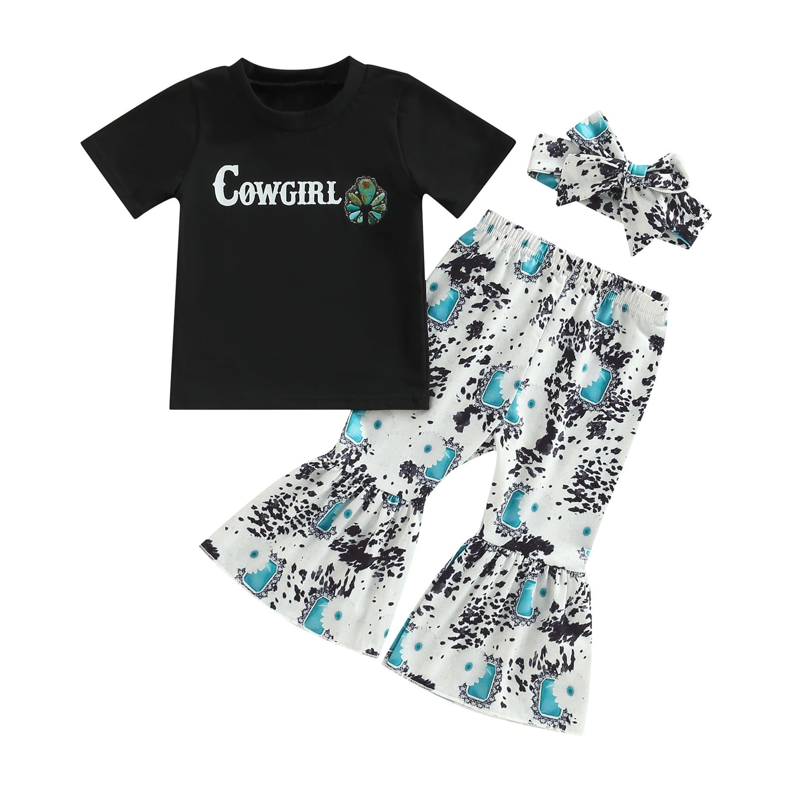 Western Baby Girl Bell Bottom Outfit Kurzarm Brief T-Shirt 6M 12M 18M ...