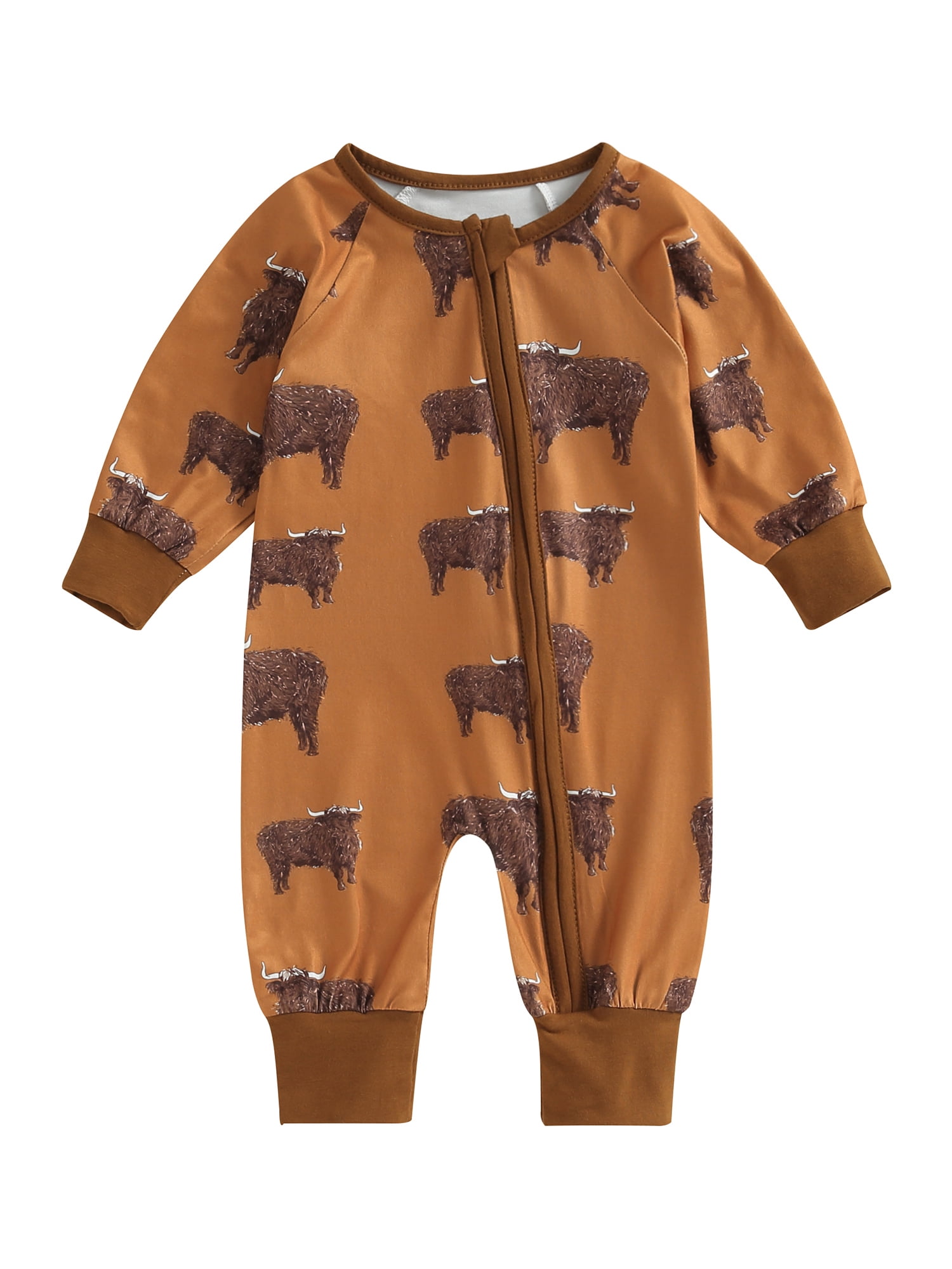 Western Baby Girl Boy Clothes Long Sleeve Cow Print Romper Zipper Bodysuit Jumpsuit One Piece ...