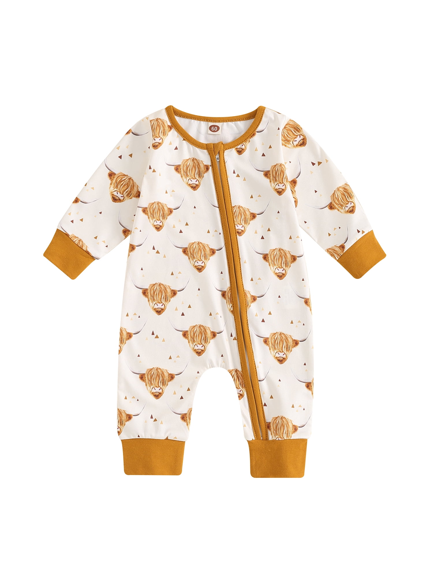 Western Baby Girl Boy Clothes Long Sleeve Cow Print Romper Zipper ...
