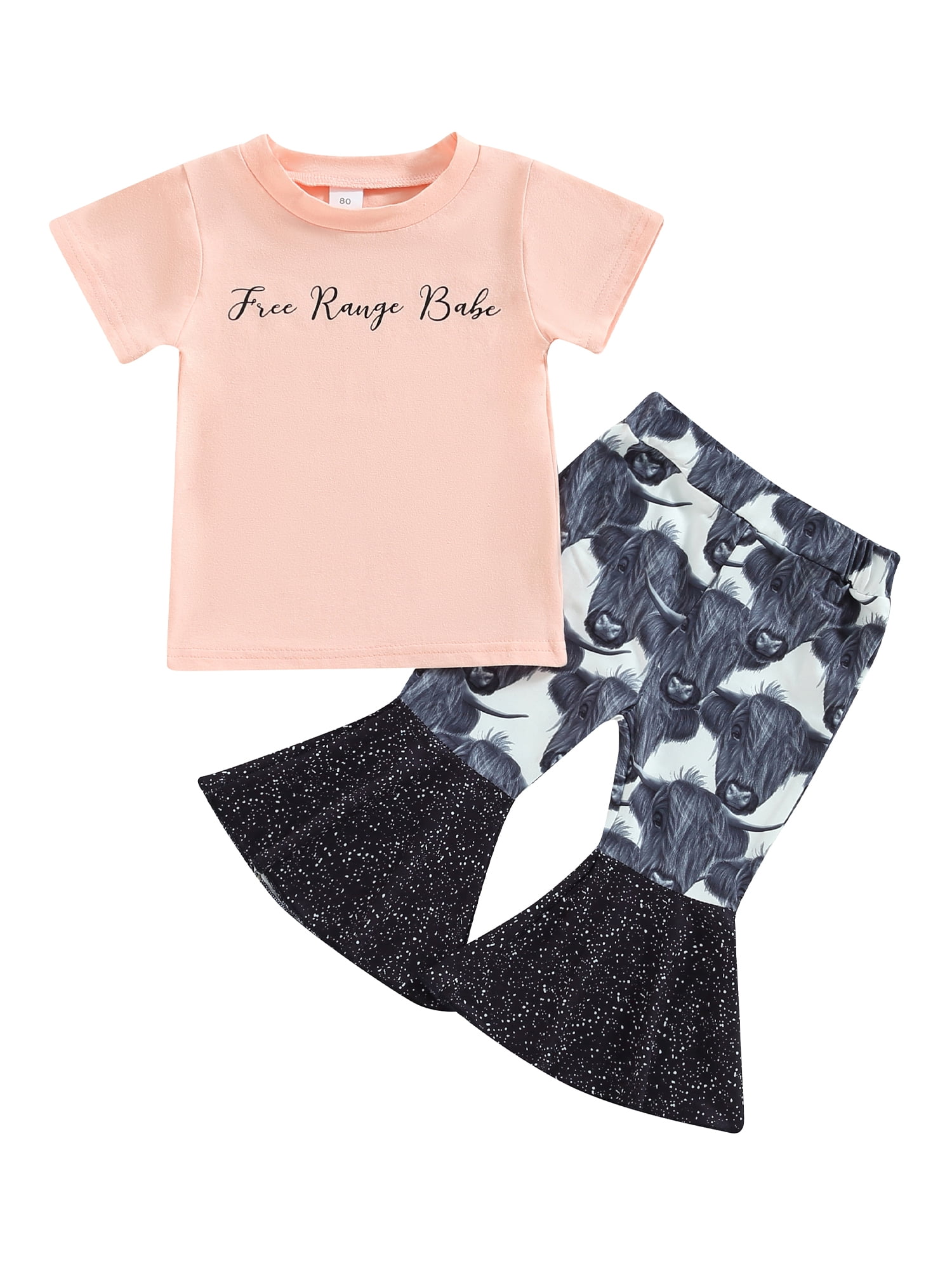 Western Baby Girl Clothes Bell Bottom Outfit Letter Print Short Sleeve ...