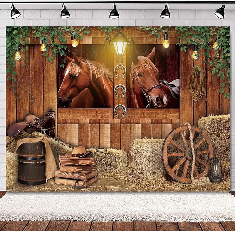 Western Backdrop 5Wx3H Cowboy Birthday Banner Wild West Horse Barn Door ...