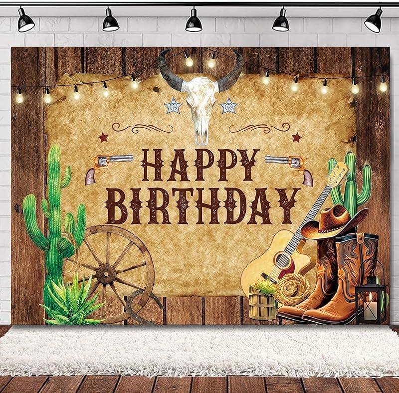 Western Backdrop 5Wx3H Cowboy Birthday Banner Wild West Horse Barn Door ...