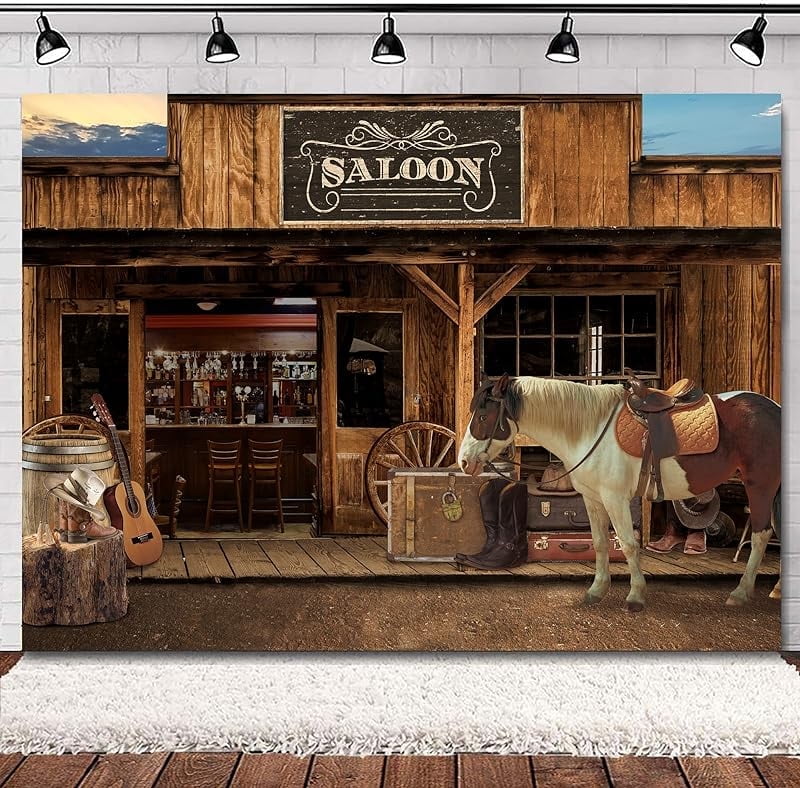Western Backdrop 5Wx3H Cowboy Birthday Banner Wild West Horse Barn Door ...