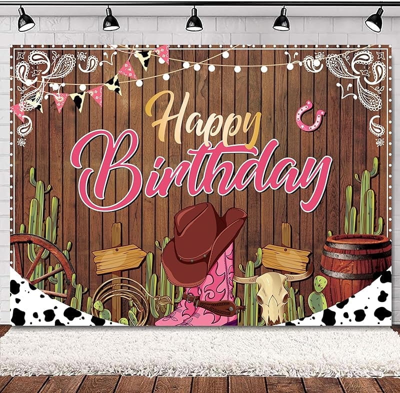 Western Backdrop 5Wx3H Cowboy Birthday Banner Wild West Horse Barn Door ...