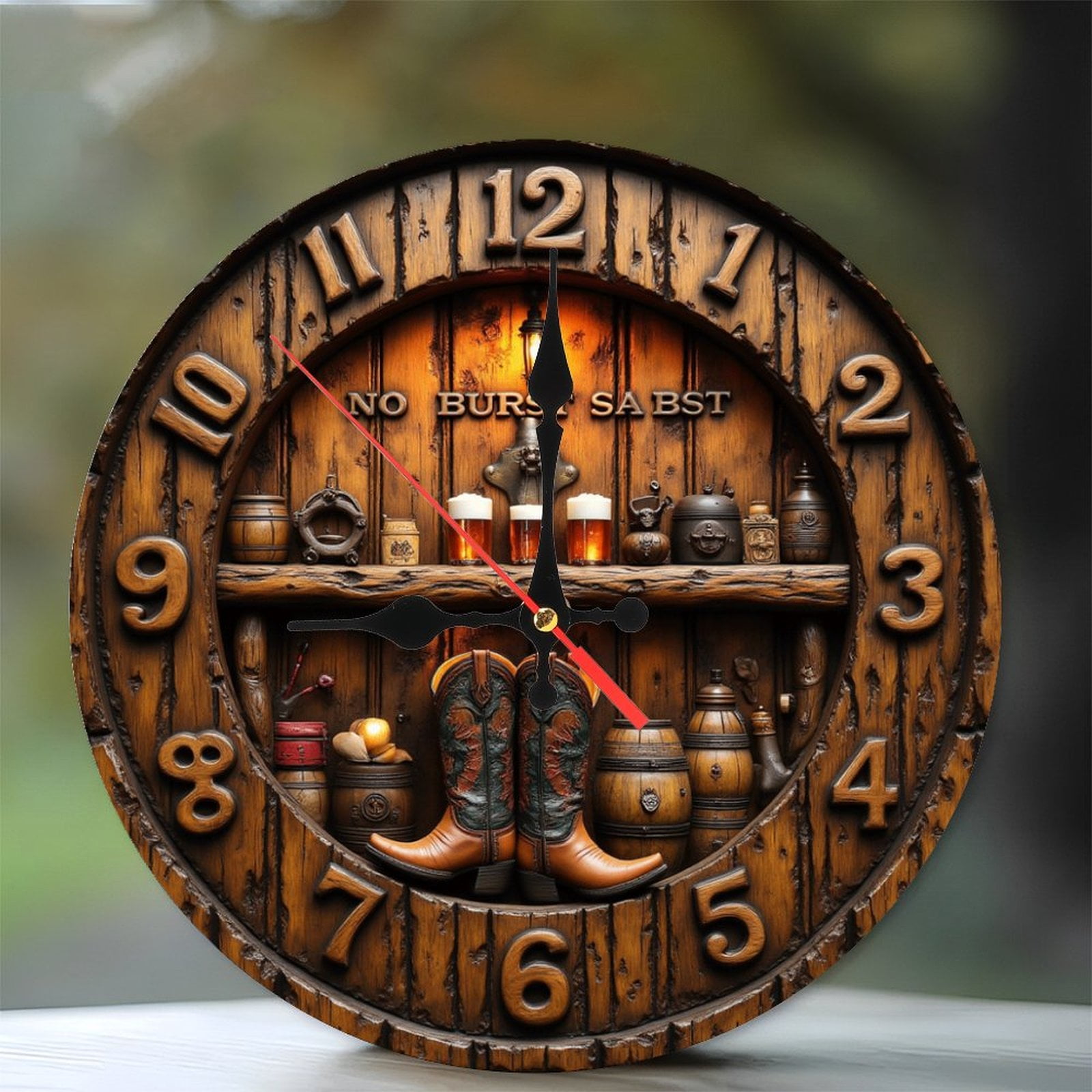 Western Bar Cowboy Boots Beer Barrel Clock Wall Decor 10-Inch Silent ...