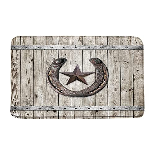 Western Bath Mat Horseshoe Texas Star Rustic Bathroom Rugs Wooden Barn ...