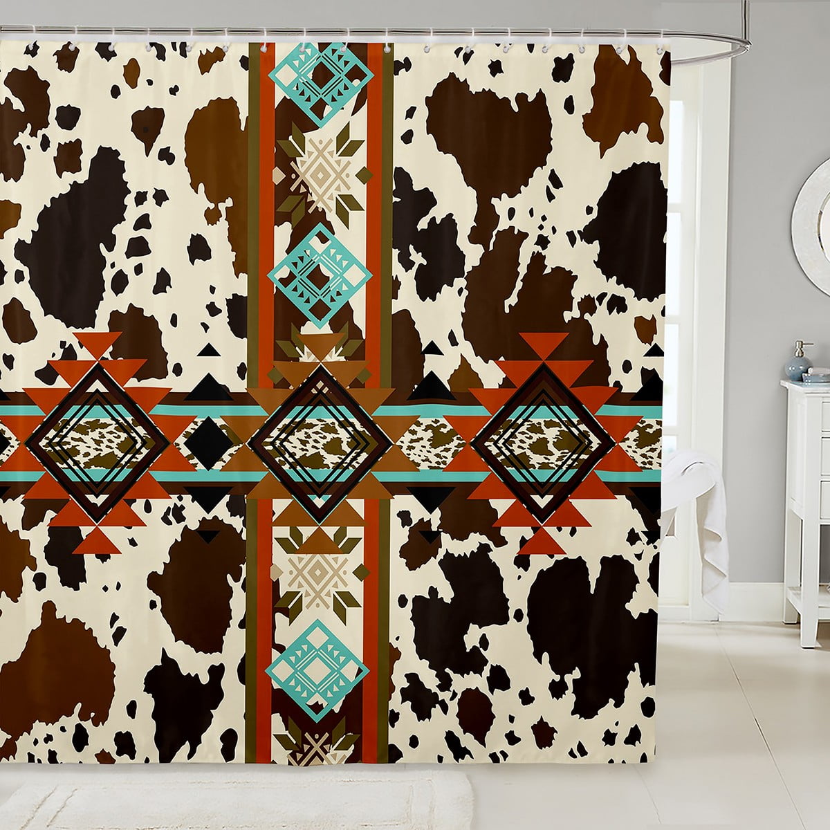 Western Bath Curtain,Cowhide Shower Curtain Brown Highland Cow Print ...